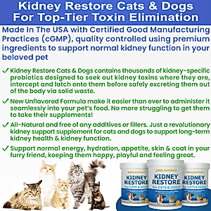 Kidney Restore Cats & Dogs Unflavored for Supporting Normal Kidney Function, Creatinine, Pet Renal Kidney Health Supplement Felines Canines