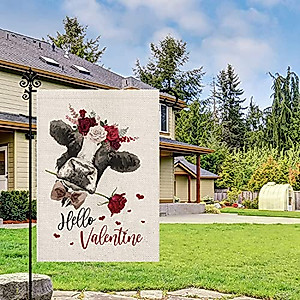 Welcome Valentine's Day Garden Flag Cow Rose Flower 12.5 x 18 Inch Vertical Double Sided Flag Holiday Outside Yard Decoration Anniversary Wedding Farmhouse Valentines Day Decor