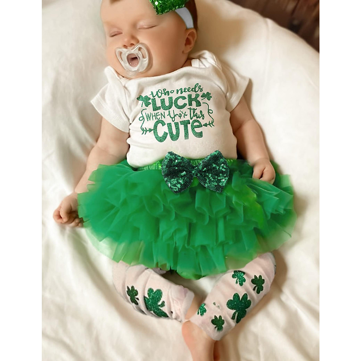 Von kilizo St Patricks Day Baby Girl Outfit Lucky Short Sleeves Romper Tutu Dress Baby Girl St Patricks Day Outfit Baby St Patricks Day Outfit Girl 0-3 Months