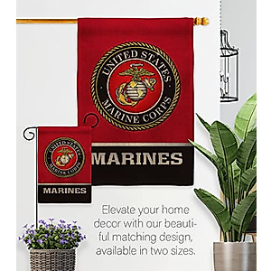 US MILITARY United State Burlap Garden Flag Set Wall Holder Armed Forces Marine Corps USMC Semper Fi American Military Veteran Retire Official House Banner Small Yard Gift Double-Sided, Made in USA