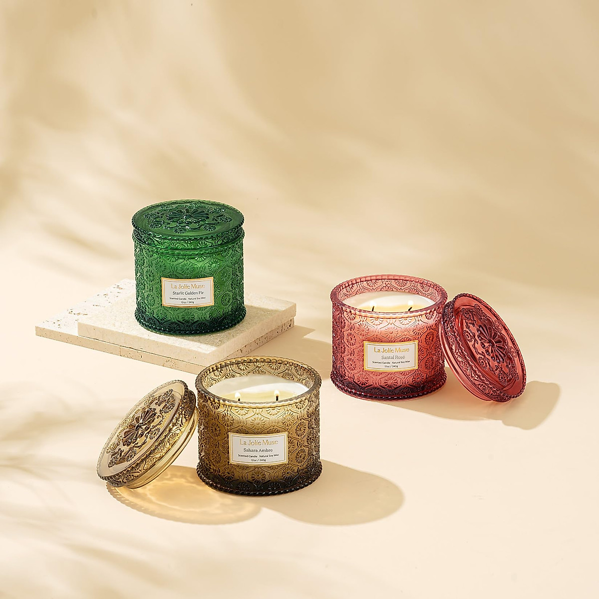 LA JOLIE MUSE Amber Candle, Scented Candles for Home, Large 2-Wick Soy Candles, Candle Gifts for Women & Men, Luxury Jar Candles, 60 Hours Long Burning, Sahara Ambre, 12oz