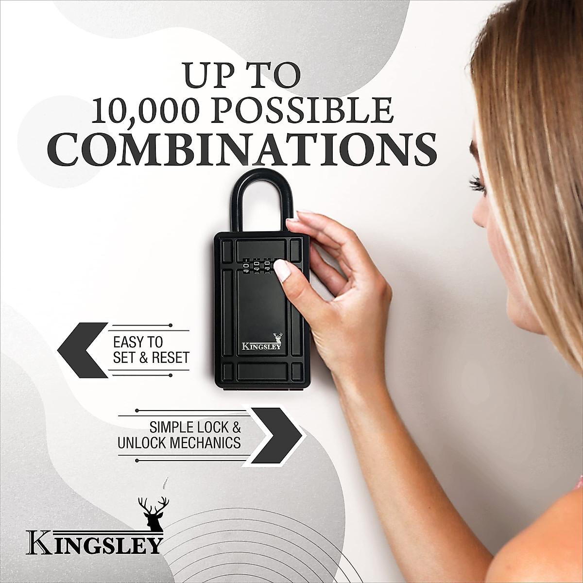 Kingsley KL313 Large Capacity Key Storage Box with Resettable Code, Water Resistant Realtor Key Lock Box for Spare Keys, Lock Box for Home, Apartment, AirBnB