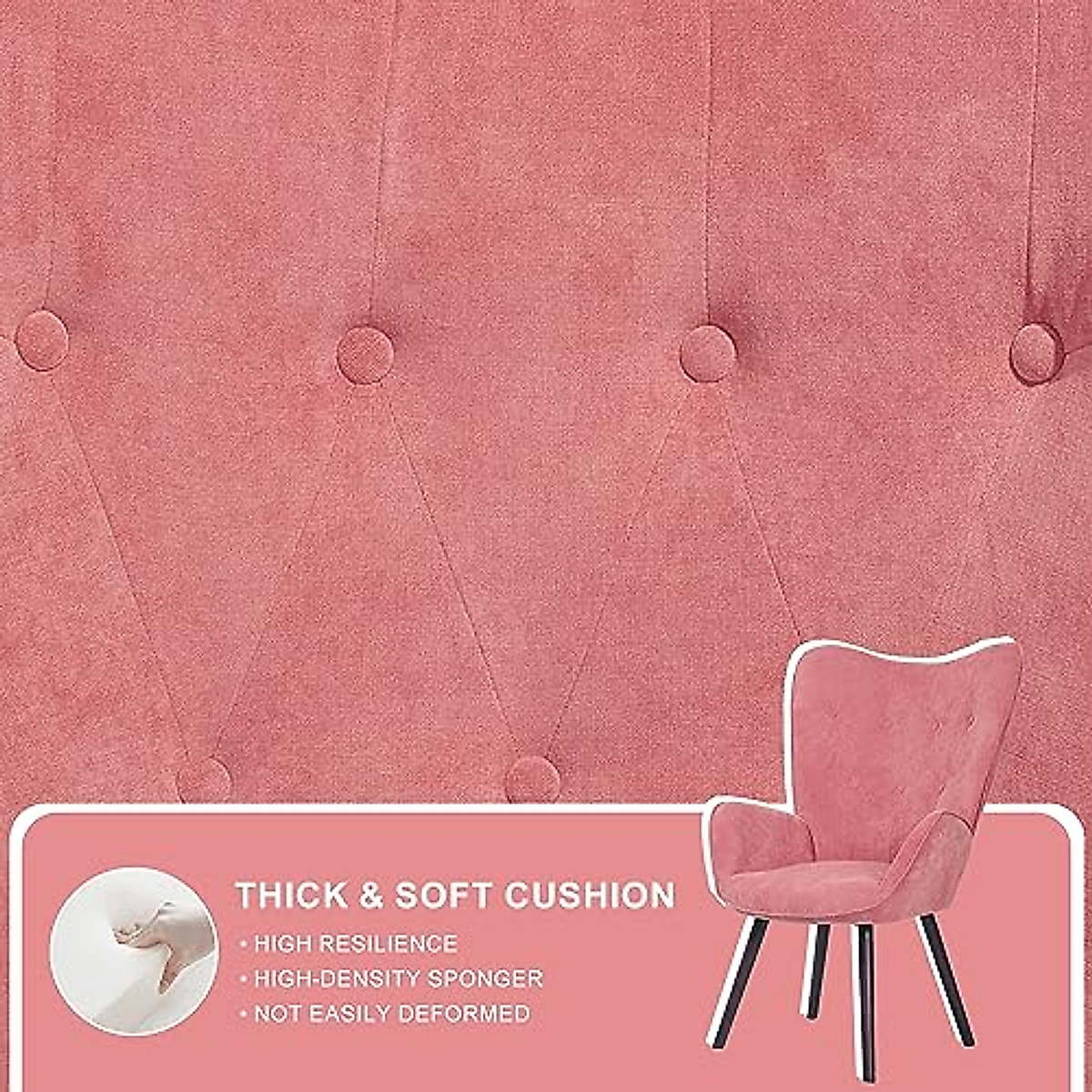 Fangflower Rose Velvet Accent Chair, Modern Button-Tufted Wingback Vanity Seat with Arms, Upholstered High-Back, Sturdy Wooden Legs for Bedroom, Lounge, Living Room