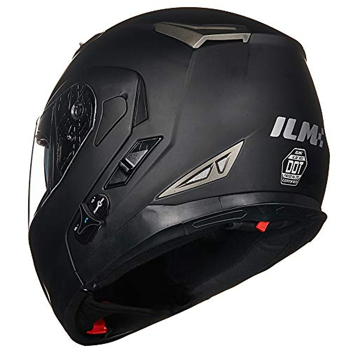 ILM Bluetooth Integrated Modular Flip up Full Face Motorcycle Helmet Sun Shield Mp3 Intercom Model 953 (L, Matte Black)