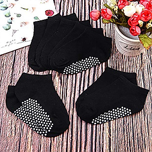 Cooraby 12 Pairs Kids' Non Slip Half Cushion Low Cut Socks Non-Skid Classic Ankle Socks (Black, 3-5 Years)