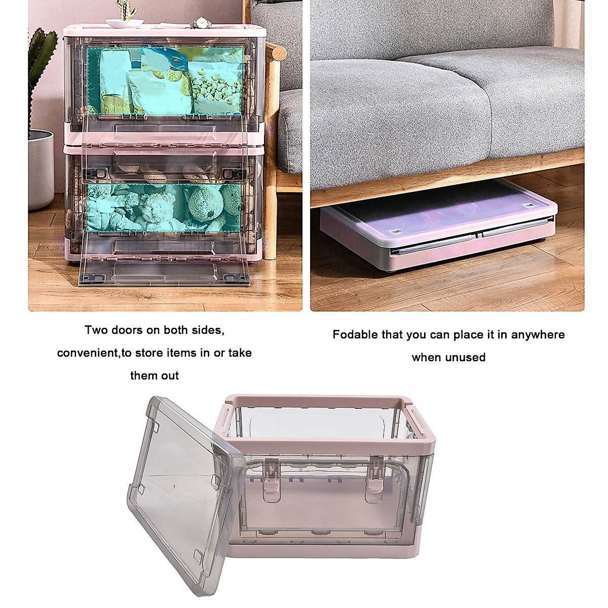 Storage Bins with Lids, Plastic Storage Bins for Closet Organizers and Storage, Stackable Storage Bins, Closet Storage Bins with Double Door, 4 Wheel 35L Collapsible Storage Bins for Home, Dorm