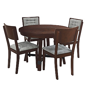 5-Piece Rustic Dining Table Set,42inch Round Dining Table with Cross Legs and Upholstered Dining Chairs for Small Places (Espresso/Rustic+R)