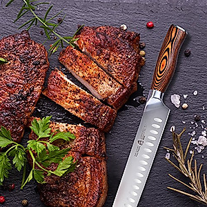 TUO Slicing Knife 12 inch - Granton Carving Knives Hollow Ground Meat Cutting Knife Kitchen Long Slicer & Carver - HC German Stainless Steel Pakkawood Handle - Gift Box Included - Fiery Series
