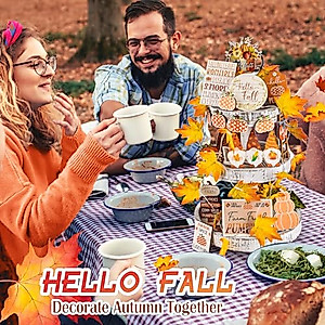Harvest Fall Tiered Tray Decor with Lights - 19 Pcs Set Includes Gnome Signs, Leaves Garland, Pumpkin for Home Table