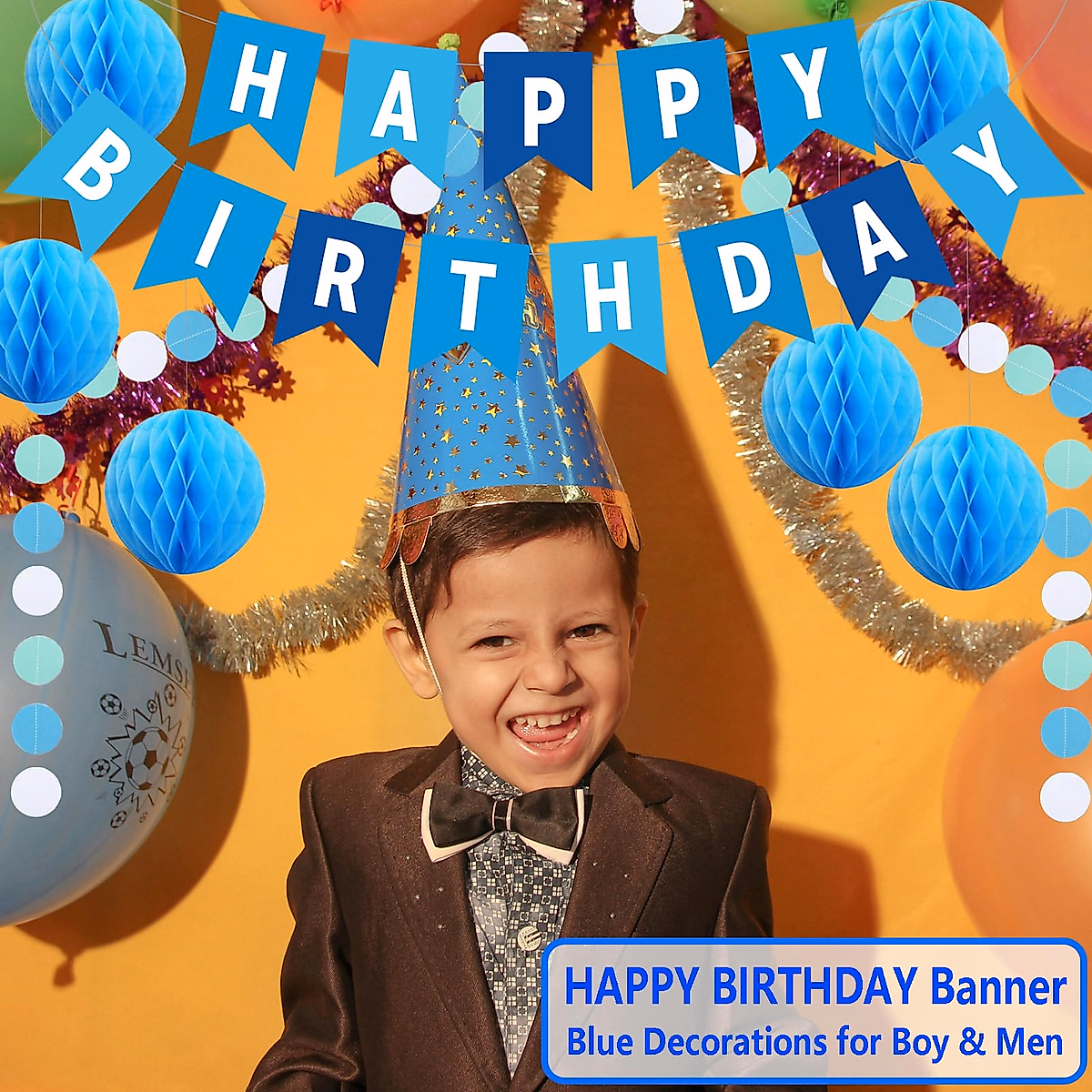 Happy Birthday Banner Sign Decorations - Atiger 28 PCS Happy Birthday Banners, Blue Happy Birthday Decorations for Men Boys, Party Decorations Supplies for Home Classroom, Decor Banner 9 ft
