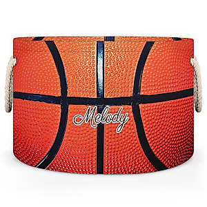 Sport Basketball Personalized Extra Large Baskets for Blanket Storage, Basketball Print Storage Basket Bins Living Room Baby Toy Nursery Laundry Basket Big Round Basket