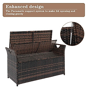 FRITHJILL Wicker Storage Bench with Cushion, Outdoor Patio Rattan Deck Box, 33 Gallon Storage Trunk Organizer Ottoman