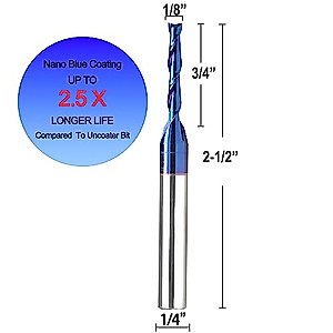 Spiral Router Bits Up Cut 1/8 inch Cutting Dia 1/4 inch Shank Solid Carbide End Mill with Nanco Blue Coating CNC Bits for Wood Cut 3D Carving Engraving…