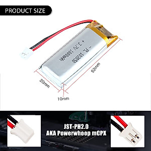YDL 3.7V 1000mAh 102050 Lipo Battery Rechargeable Lithium Polymer ion Battery Pack with PH2.0mm JST Connector
