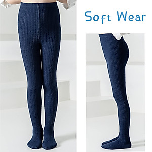 Marchare Baby Girls Tights Thick Cable Knit Solid Seamless Leggings Winter Warm Stockings For Toddler Girls Navy 2 Pack 8-10 Years