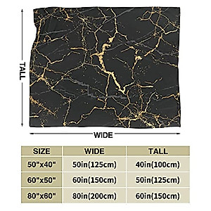 Perinsto Black and Golden Yellow Marble Throw Blanket Ultra Soft Warm All Season Marbling Texture Decorative Fleece Blankets for Bed Chair Car Sofa Couch Bedroom 50"X40"