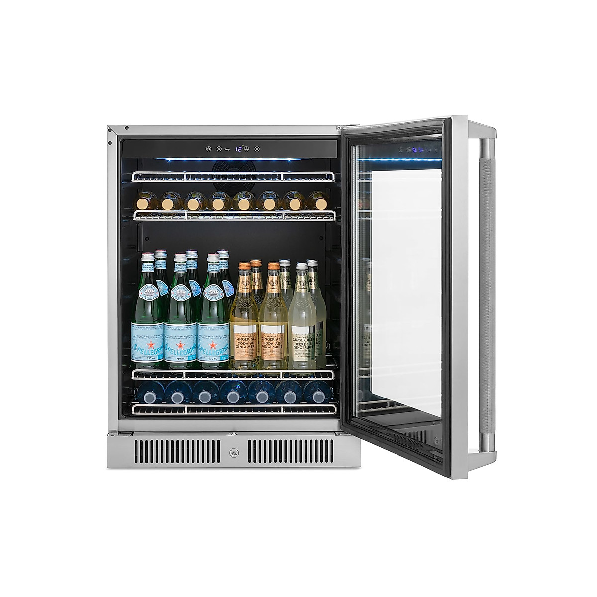 NewAge Products 24 in. Under Counter Fridge with Glass Door, 46 Bottles/140 Cans Capacity Beverage Refrigerator, Stainless Steel Mini Fridge Wine Cooler for Home Bar, Kitchen, Garage, Outdoor, 93000