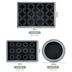 Silicone Baking Mat, Thickened Fiberglass Bakeware Oven Mats, Baking Kneading Pads, 4 Piece Set (black base grey side)