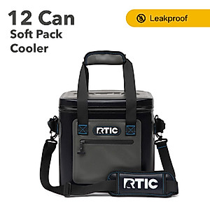 RTIC Soft Cooler 12 Can, Insulated Bag Portable Ice Chest Box for Lunch, Beach, Drink, Beverage, Travel, Camping, Picnic, Car, Trips, Floating Cooler Leak-Proof with Zipper, Blue/Grey