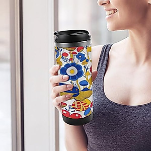 Mushrooms and Flowers Travel Coffee Mug Reusable Insulated Drinking Cup with Lid for Home Outdoor Works 13 Oz