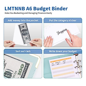 Budget Binder, A6 Marble PU Leather Binder, Money Saving Organizer/ Planner with 8 Zipper Cash Envelopes, 12 Expense Budget Sheets & 2 Letter Label Sticker for Budgeting