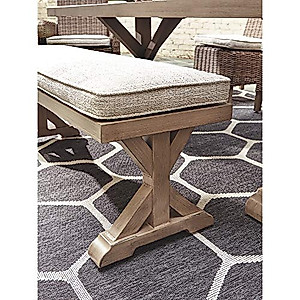 Signature Design by Ashley Beachcroft Patio Farmhouse Outdoor Upholstered Dining Bench, Beige