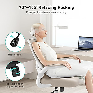 Hbada Office Chair Ergonomic Desk Chair, Office Desk Chairs with PU Silent Wheels, Breathable Mesh Computer Chair with Adjustable Lumbar Support, Flip-up Armrests, Tilt Function, Grey