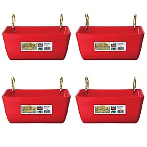 Little Giant FF11RED 4.5 Quart Heavy Duty Wall/Rail Mountable Feed Trough Bucket Fence Feeder, Red (4 Pack)