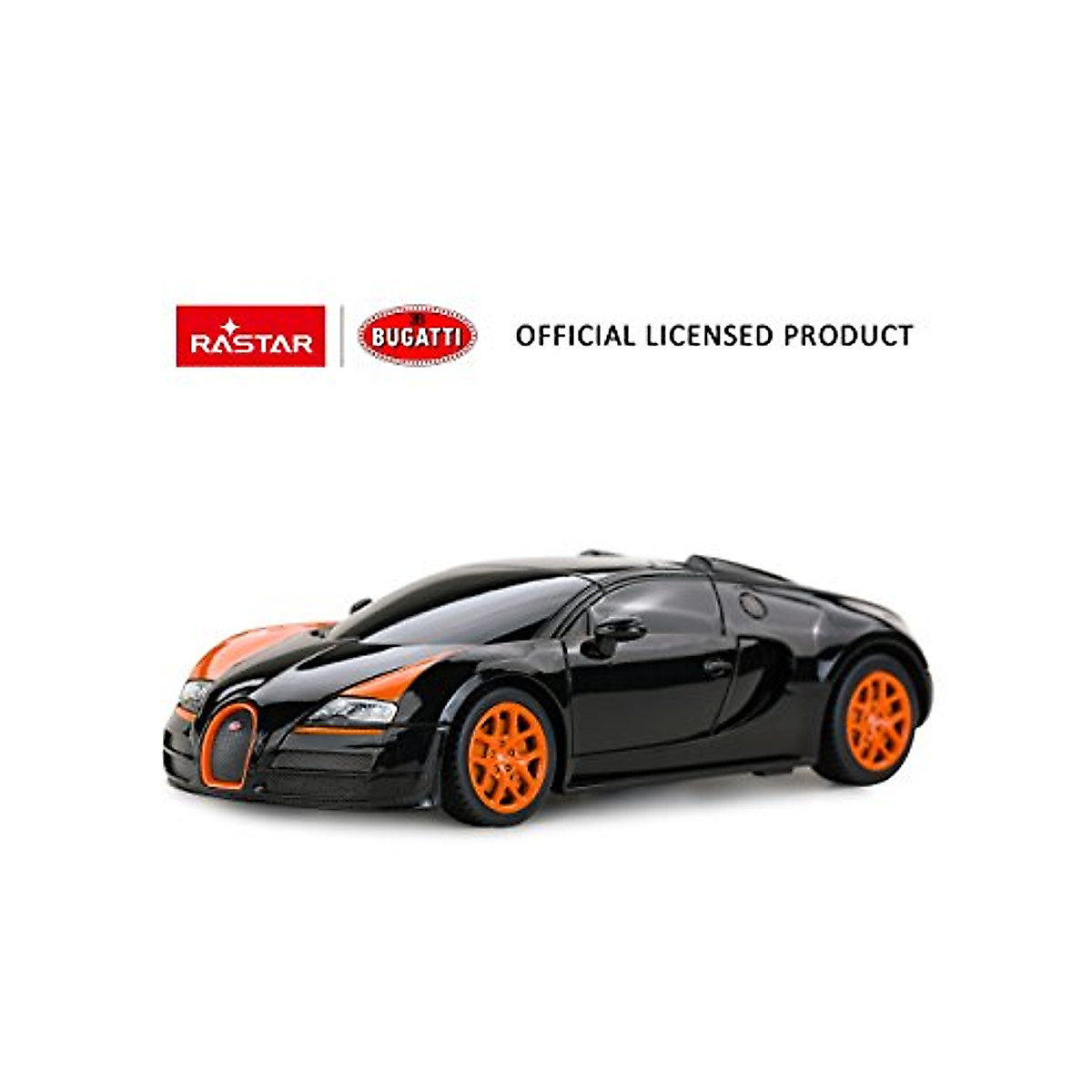 RASTAR RC Car | 1:24 Bugatti Veyron 16.4 Grand Sport Vitesse Radio Remote Control Racing Toy Car Model Vehicle, Black/Orange