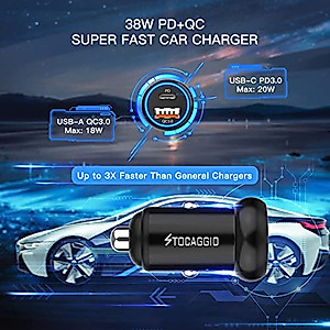 USB C Car Charger Adapter - Portable All-Metal Stocaggio 38W Fast Car Charger Compatible with iPhone 14/13/12/Pro/Max, Galaxy S21/20/10/9, iPad Air 2/Mini 3, Quick Charge 3.0 Dual Ports - Black