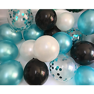 Blue Birthday Decorations for Women- Black Teal Turquoise White Birthday Balloons with Happy Banner Pom Poms Decor(Turquoise Green)