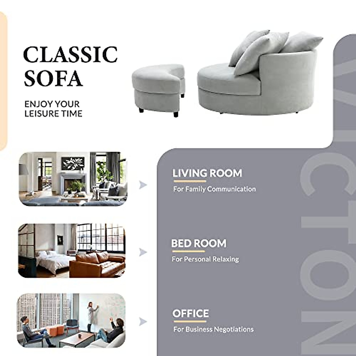 HOMVET 360° Swivel Accent Barrel Chair with Storage Ottoman & 4 Pillows, Modern Linen Leisure Chair Round Accent for Living Room,Beacon Grey