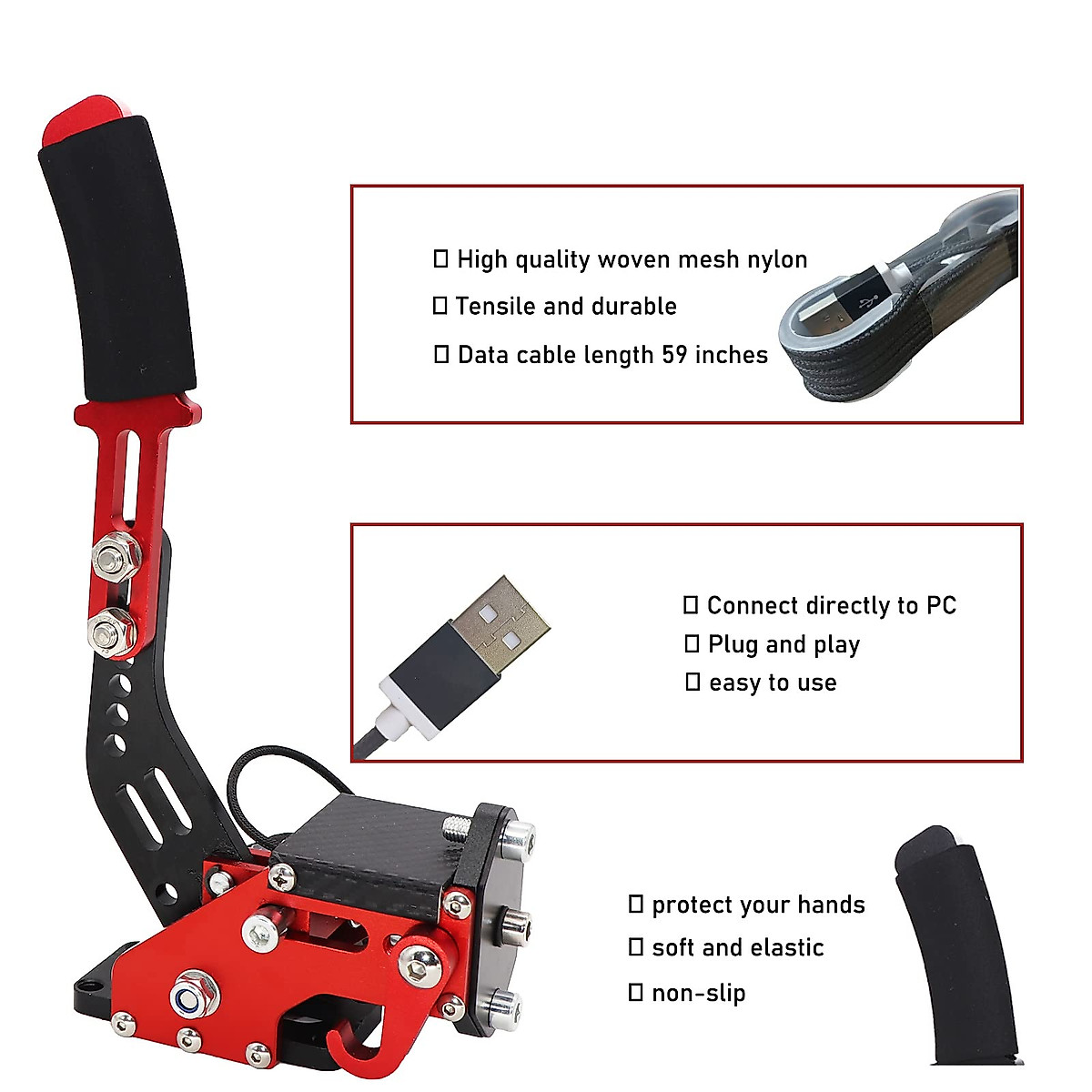 Mkbve 14Bit PC USB Handbrake - Sim Racing Handbrake for Logitech G920 G29 G25 G27 T500 T300 FANATECOSW Dirt Rally(Red Without Clamp)