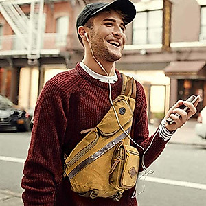 FANDARE Vintage Shoulder Backpack Cross Body Bag Sling Bag Chest Pack Bag Chest Strap Bag One Strap Messenger Bag Backpack Men/Women Cycling Hiking Camping Outdoor Travel Bag Canvas Khaki