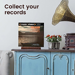 Aomomery Now Playing Vinyl Record Holder, Solid Wood Stand, Tabletop Display for Albums, CDs, iPads, Singles and LPs (Walnut)