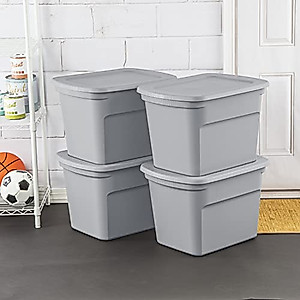 Sterilite 18 Gal Storage Tote, Stackable Bin with Lid, Plastic Container to Organize Clothes in Closet, Basement, Gray Base and Lid, 8-Pack