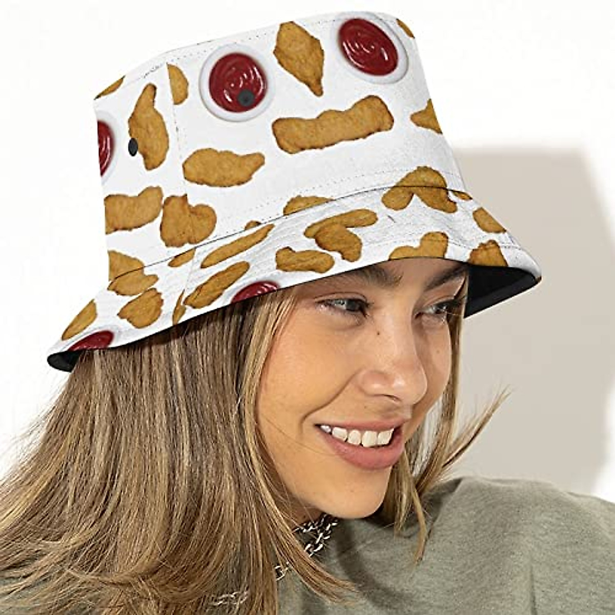 Vajriputra Fried Chicken Nuggets　 Summer Hats for Women, Unisex Bucket Hat Sun Hat Full Print Outdoor Beach Travel　Adult Uniform Code