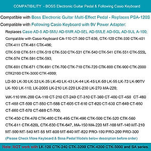 9V 850mA AC Power Replacement Adapter for Casio CTK-631 CTK631 CTK-481 CTK-560L CTK-560 Keyboard Wall Charger Power Supply Cord