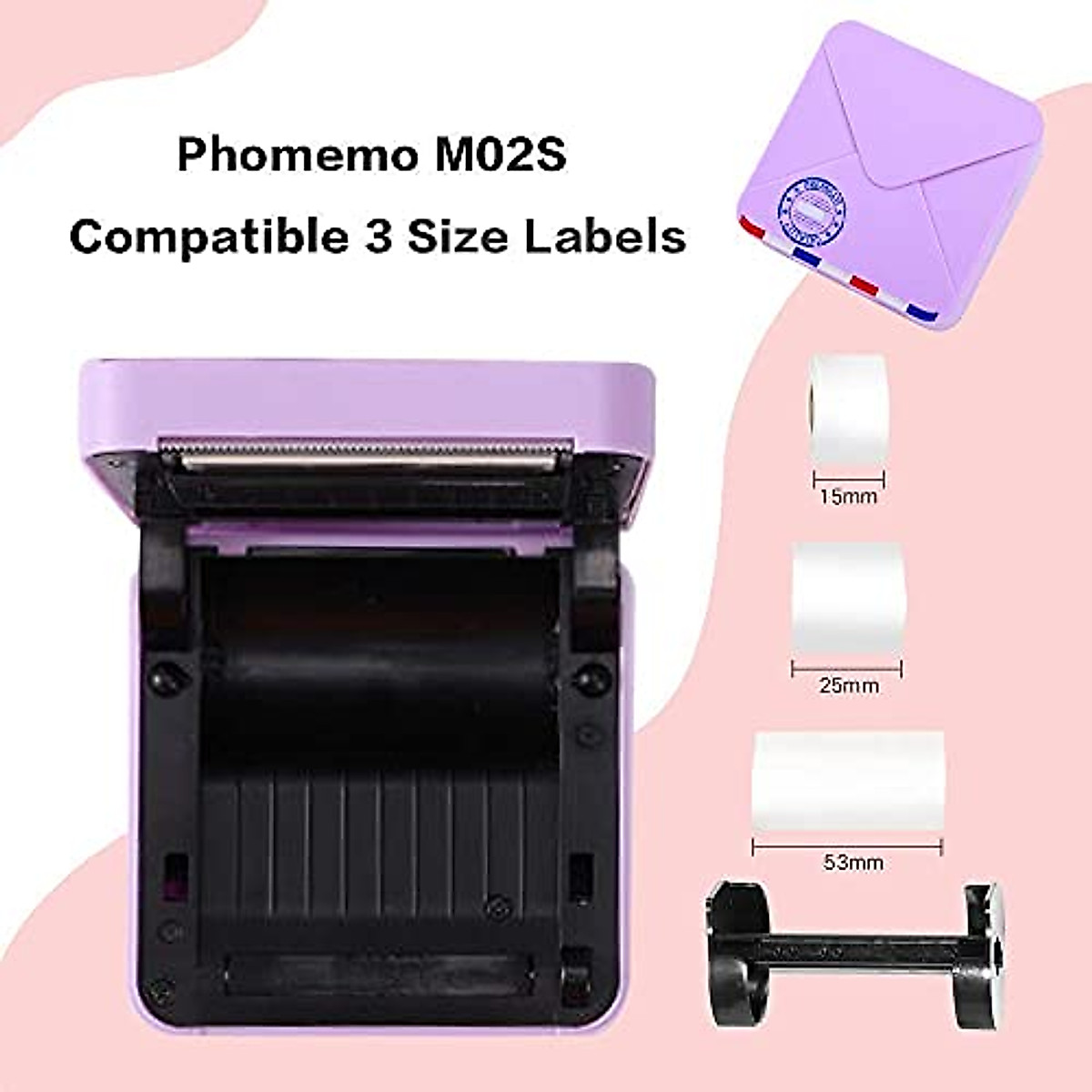 Phomemo M02S Mini Printer- Bluetooth Thermal Photo Printer with 3 Rolls Colorful Sticker Paper, Compatible with iOS + Android for Plan Journal, Study Notes, Art Creation, Work, Gift, Purple