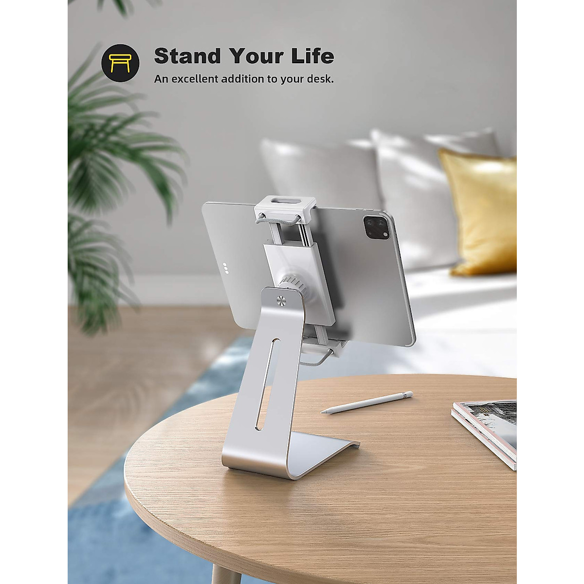 Lamicall Tablet Stand, Adjustable Tablet Holder Dock - 360 Degree Rotating Tablet Mount, Desktop Tablet Dock, Compatible with iPad Pro, Mini, Air, Galaxy Tabs, Kindle and 5.5-8.6" Wide Tablet - Silver