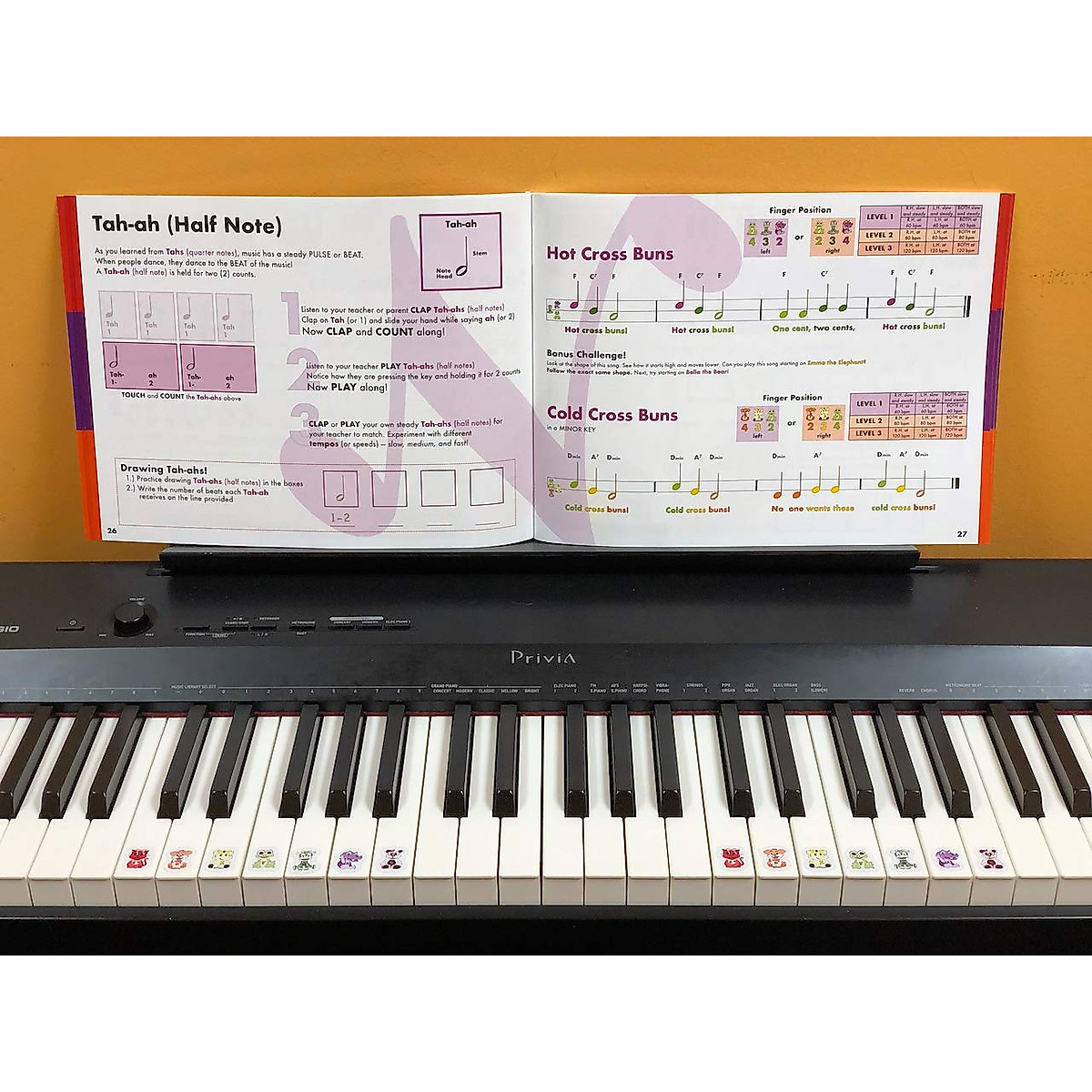 Note-Making for Piano: A color-coded piano book for kids with Note-Friend piano stickers.