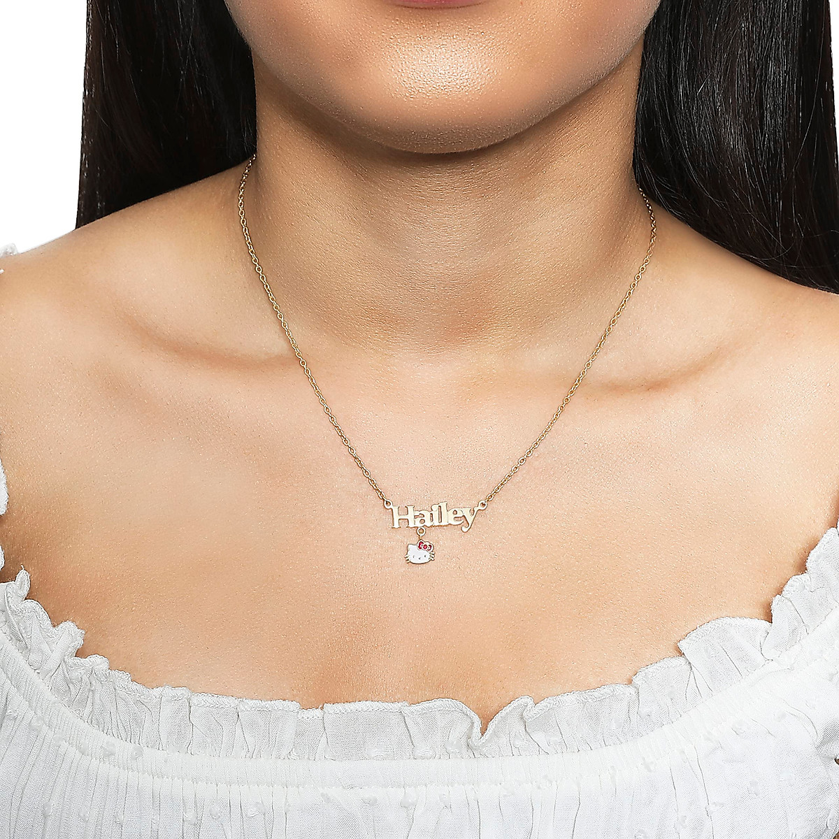 Sanrio Hello Kitty Personalized Name Necklace 18" - 14k Flash Plated Sterling Silver Custom Name Necklace Officially Licensed
