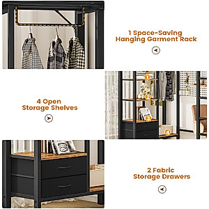 Hasuit Loft Bed Twin Size with Desk and Charging Station Metal Twin Loft Bed with LED Lights, 4 Storage Shelves and 2 Fabric Drawers, Twin Size Loft Bed with Safety Guard, Clothes Rail & Ladder, Black