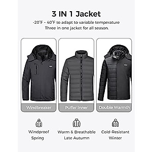 Wantdo Men's Snowboard Waterproof Rain Jacket Cold Weather Snow Gear Gray M