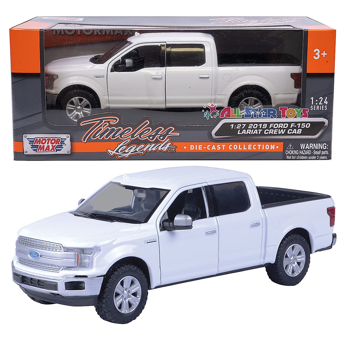 Motor Max 2019 Ford F-150 Lariat Crew Cab Pickup Truck, White 79363WH - 1/27 Scale Diecast Model Toy Car