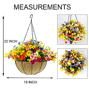 Lesrant 12inch Autumn Artificial Flower Hanging Basket,Artificial Hanging Plants Outdoors Fake Flowers Silk Daisy Hanging Flower Basket for Outside Porch Patio Garden Decoration