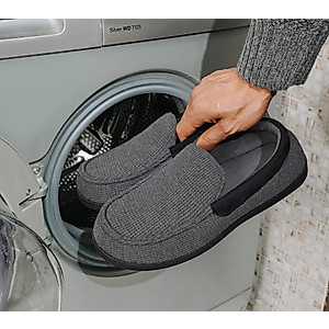 Men's Comfort Memory Foam Moccasin Slippers Breathable Cotton Knit Terry Cloth House Shoes (10 D(M) US, Dark Gray)