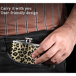 Liquor-Flasks for Women - Stainless-Steel Cute Print-Leopard Liquor-Flasks Leak-Proof with Funnel Set 7 OZ (Leopard)