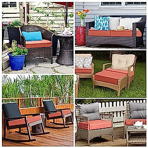 SECLATO Patio Chair Cushion 20x20 Inch Waterproof Outdoor Seat Cushions for Patio Furniture 5-Year Color Fastness Garden Sofa Couch Chair Pads with Handle and Adjustable Straps, 2 Pack, Spice