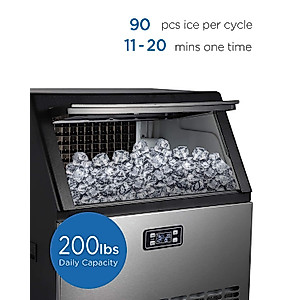 Commercial Ice Maker - Produces 200lbs of Ice in 24 Hrs with 55lbs Storage Bin -Automatic Ice Cube Making Machine with Self Clean, Stainless Steel Freestanding Ice Machine for Bar Coffee Shop Business
